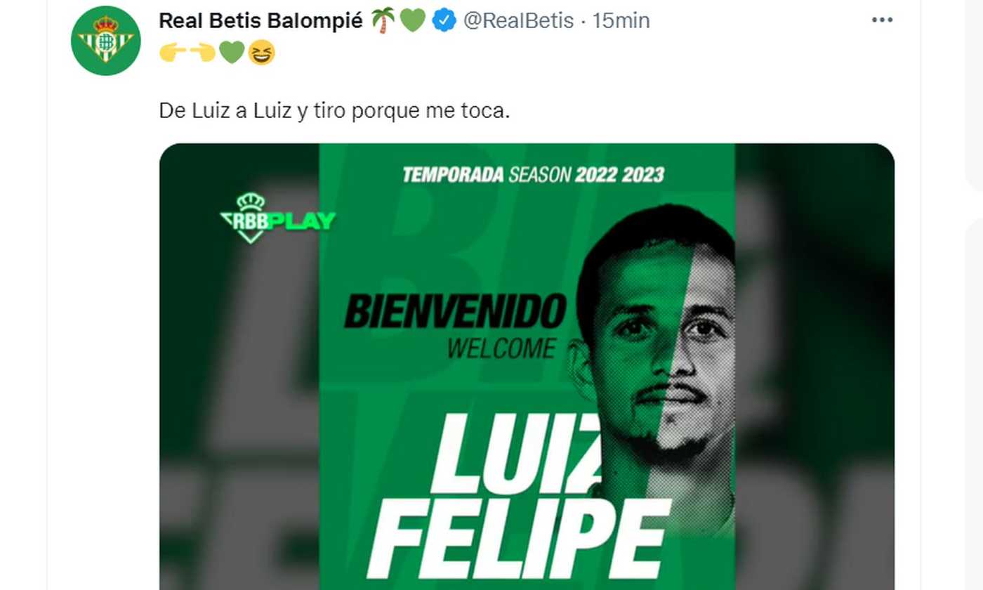 Betis Siviglia, UFFICIALE: ecco Luiz Felipe, contratto fino al 2027 ... Betis Siviglia, UFFICIALE: ecco Luiz Felipe, contratto fino al 2027 ...